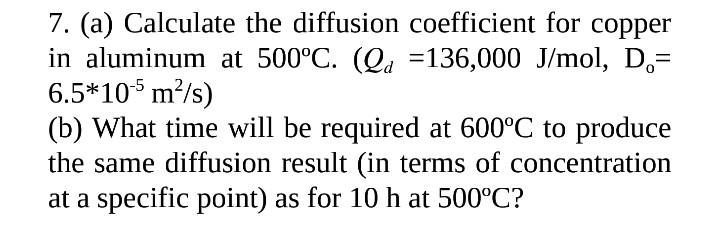 Solved 7. (a) Calculate the diffusion coefficient for copper | Chegg.com