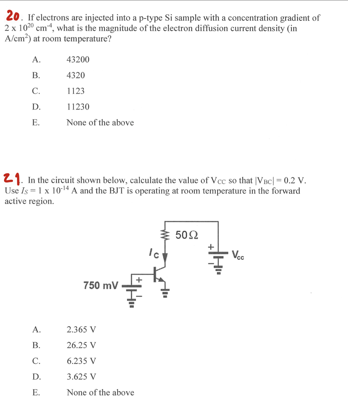 Solved 20. If electrons are injected into a p-type Si sample | Chegg.com