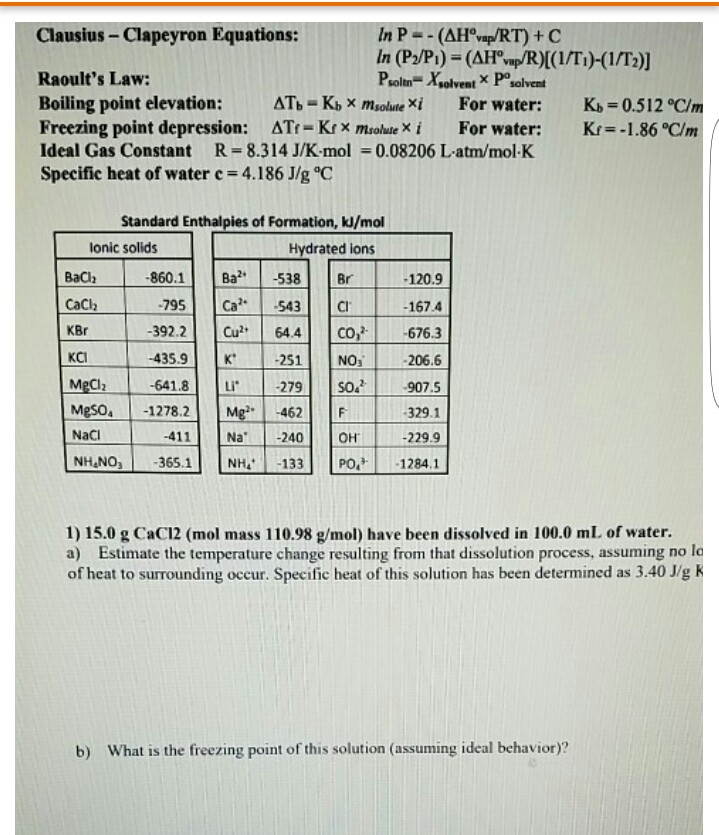 Solved Clausius-Clapeyron Equations: In | Chegg.com