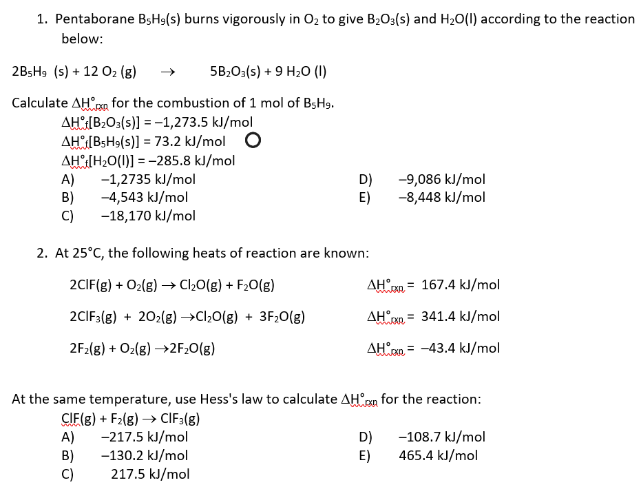 Solved 1. Pentaborane BsH9(s) burns vigorously in O2 to give | Chegg.com