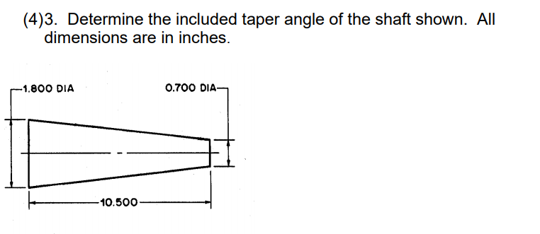 Solved (4)3. Determine the included taper angle of the shaft | Chegg.com