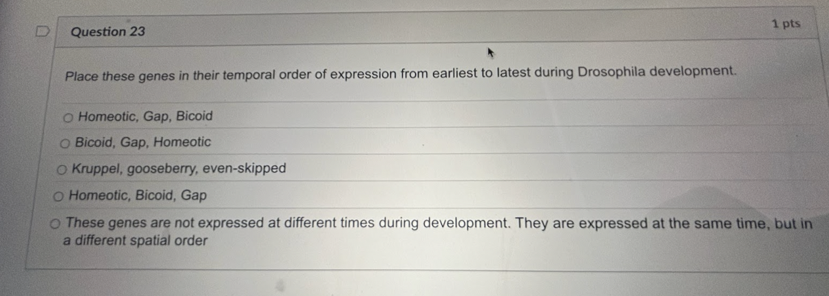 Solved Question 23Place these genes in their temporal order | Chegg.com