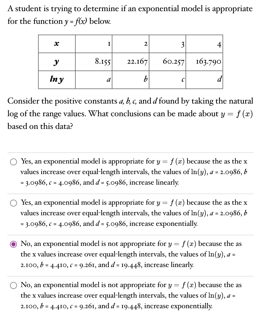 Solved A student is trying to determine if an exponential | Chegg.com