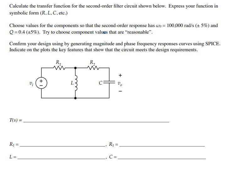 Solved Calculate the transfer function for the second-order | Chegg.com