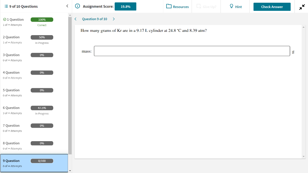 Solved 9 of 10 Questions Assignment Score: 19.8% Resources | Chegg.com