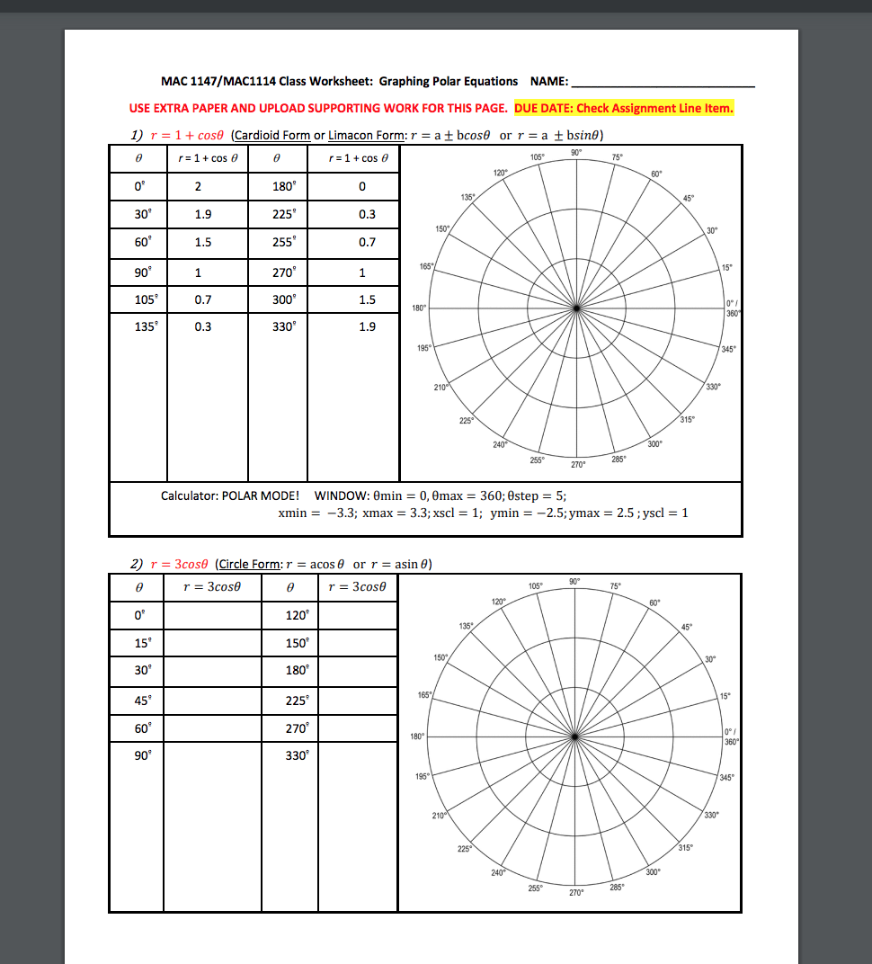 Solved MAC 1147/MAC1114 Class Worksheet: Graphing Polar | Chegg.com