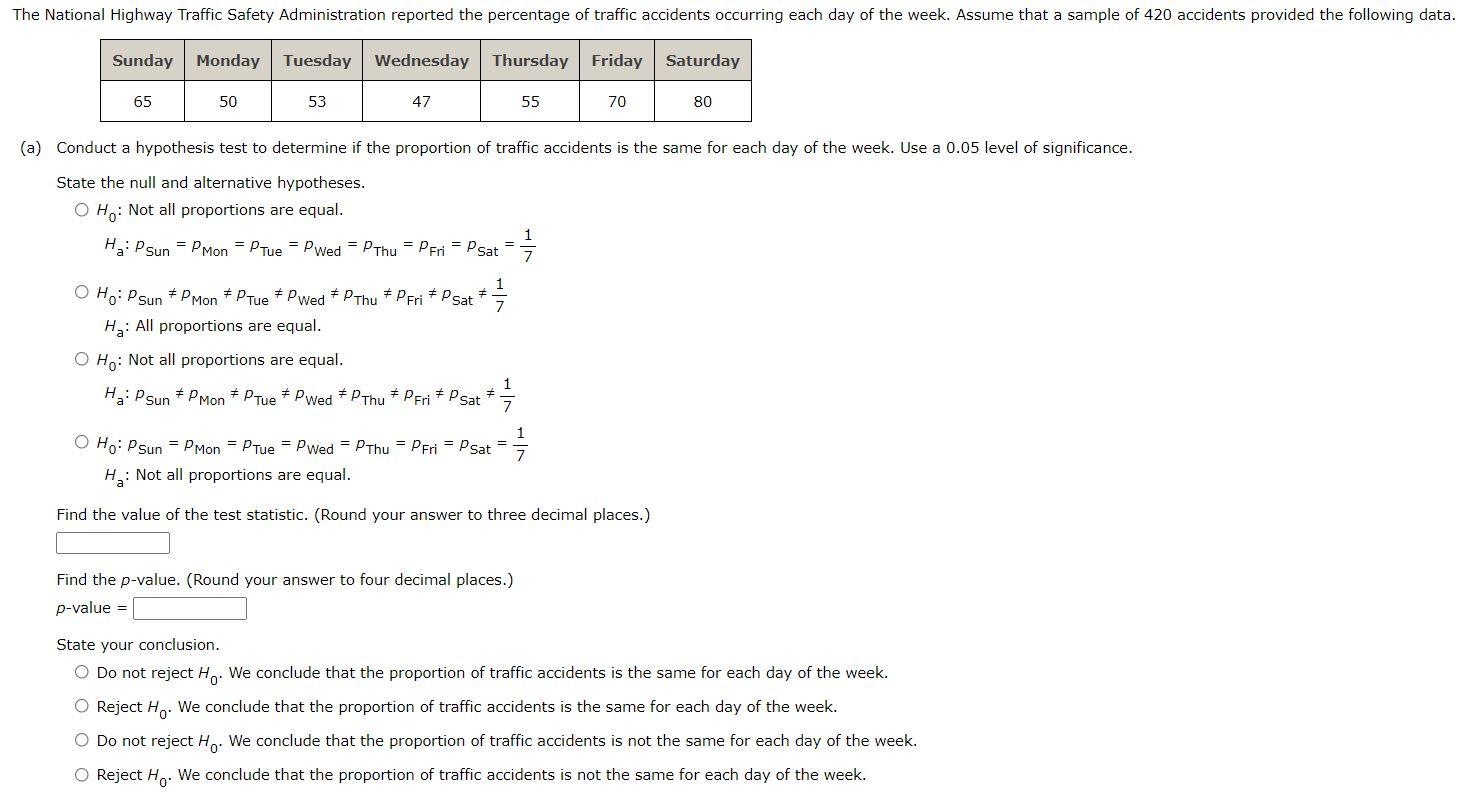 Solved The National Highway Traffic Safety Administration | Chegg.com