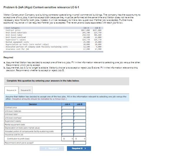 Solved Problem 6-24A (Algo) Context-sensltlve relevance LO | Chegg.com