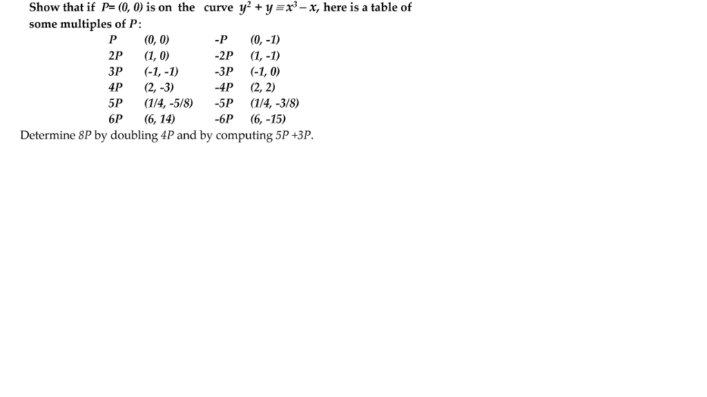 Solved curve y2 + y-x3-x, here is a table of show that if | Chegg.com
