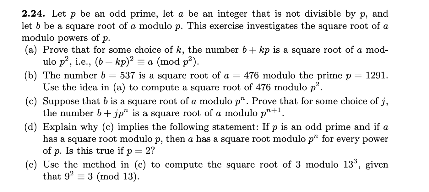 Solved 2.24. Let p be an odd prime, let a be an integer that | Chegg.com