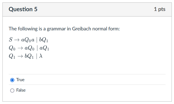 Solved Question 5The following is ﻿a grammar in ﻿Greibach | Chegg.com