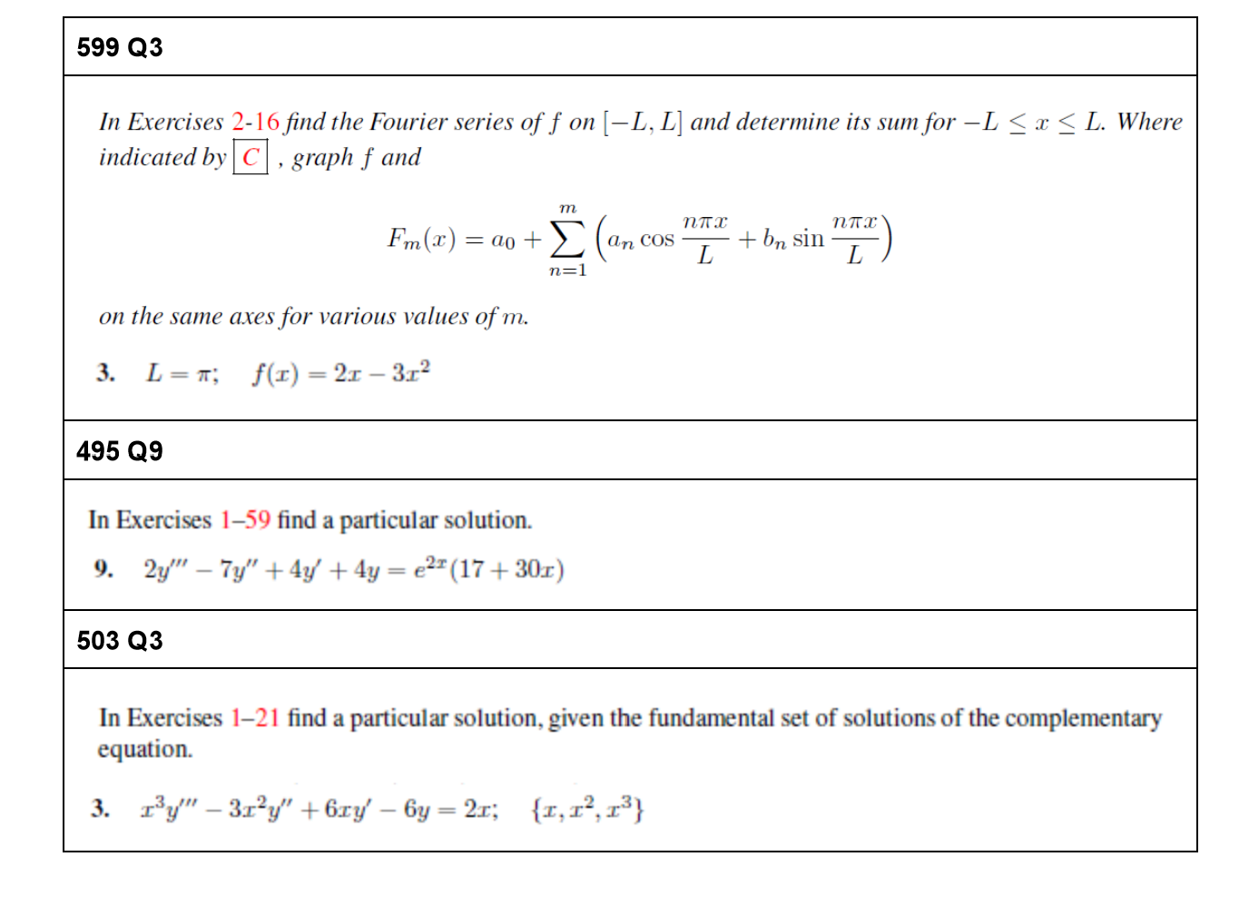Solved 599 Q3 In Exercises 2-16 find the Fourier series of | Chegg.com
