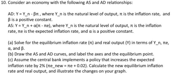 Solved Consider an economy with the following AS and AD | Chegg.com