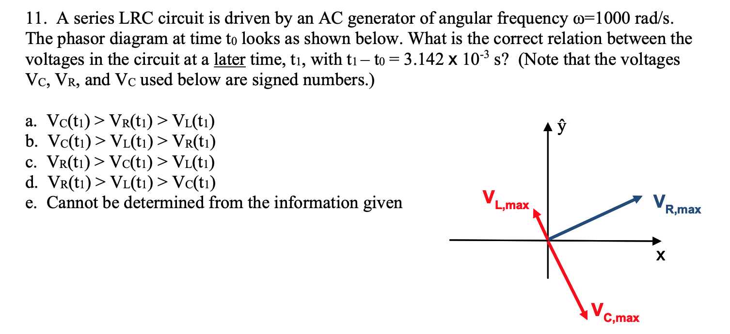 Solved 11. A series LRC circuit is driven by an AC generator | Chegg.com