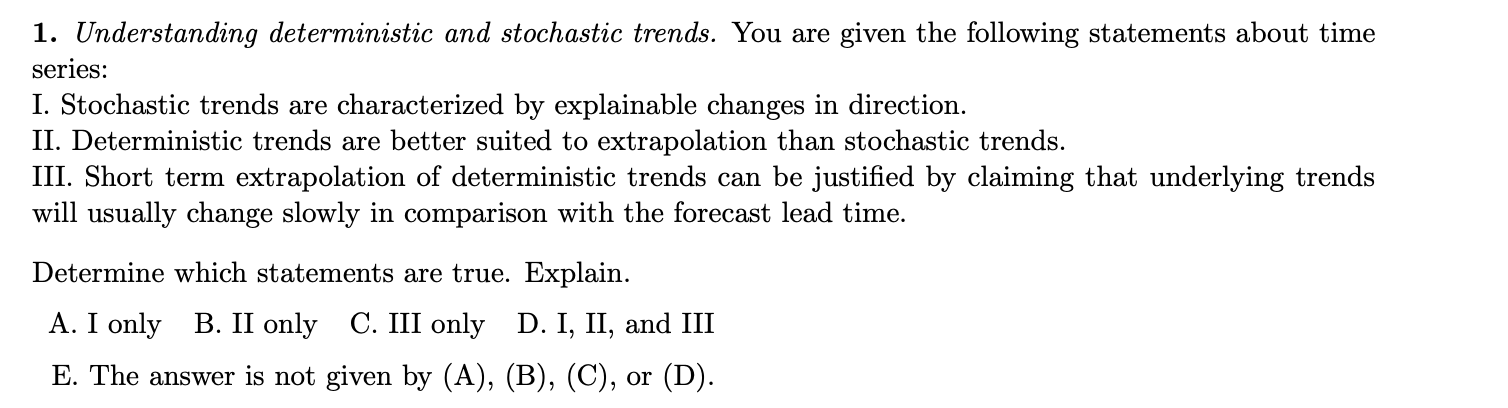 Solved 1 Understanding Deterministic And Stochastic Trends