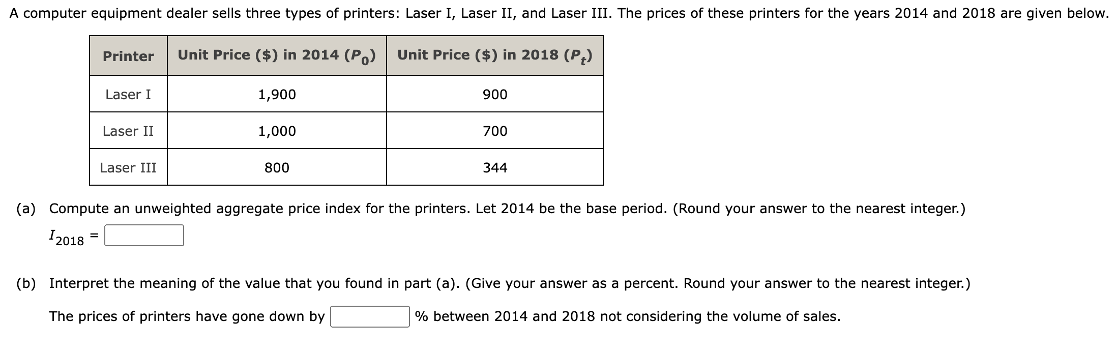 Solved a) Compute an unweighted aggregate price index for | Chegg.com