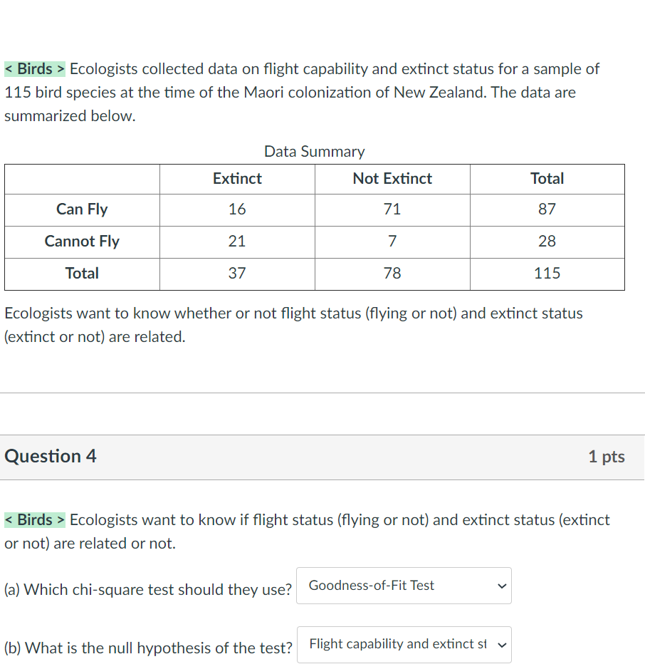 Solved Ecologists collected data on flight | Chegg.com