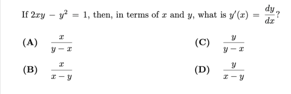 Solved If 2xy – y2 = 1, then, in terms of u and y, what is | Chegg.com