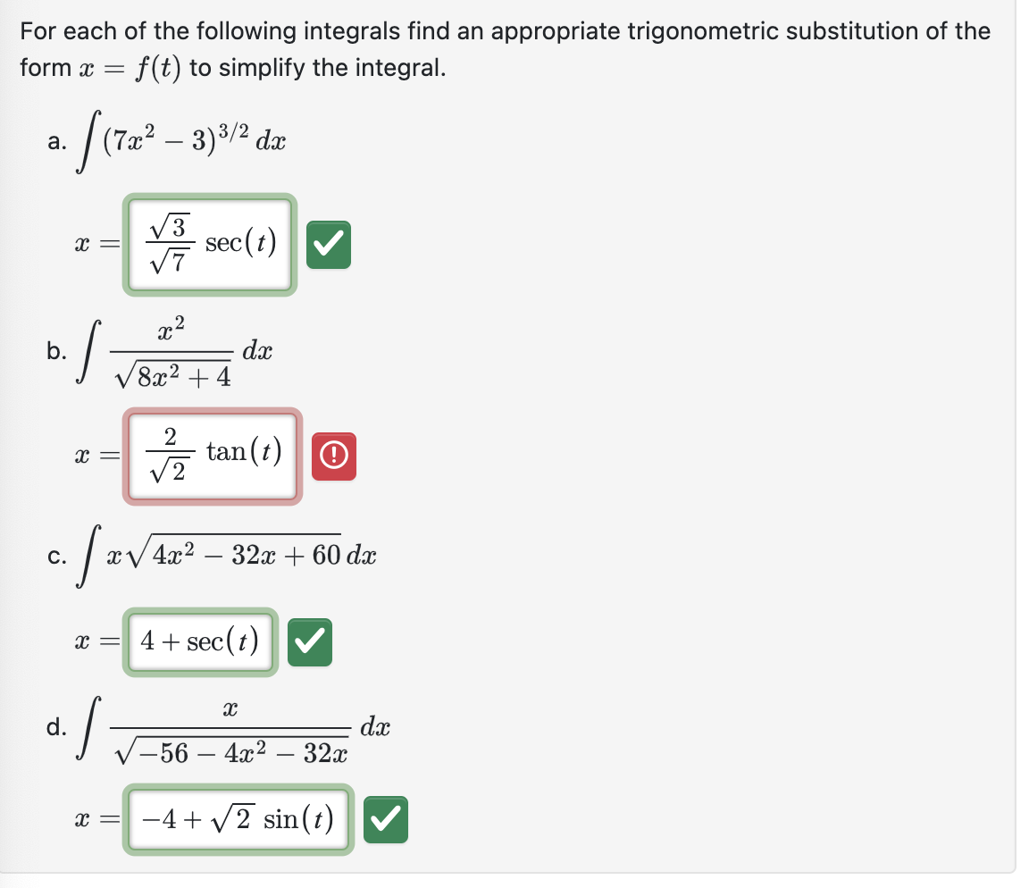For each of ﻿the following integrals find an | Chegg.com