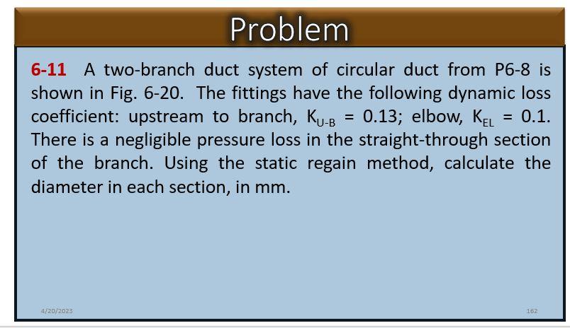 A two-branch duct system of circular duct from P6-8 | Chegg.com