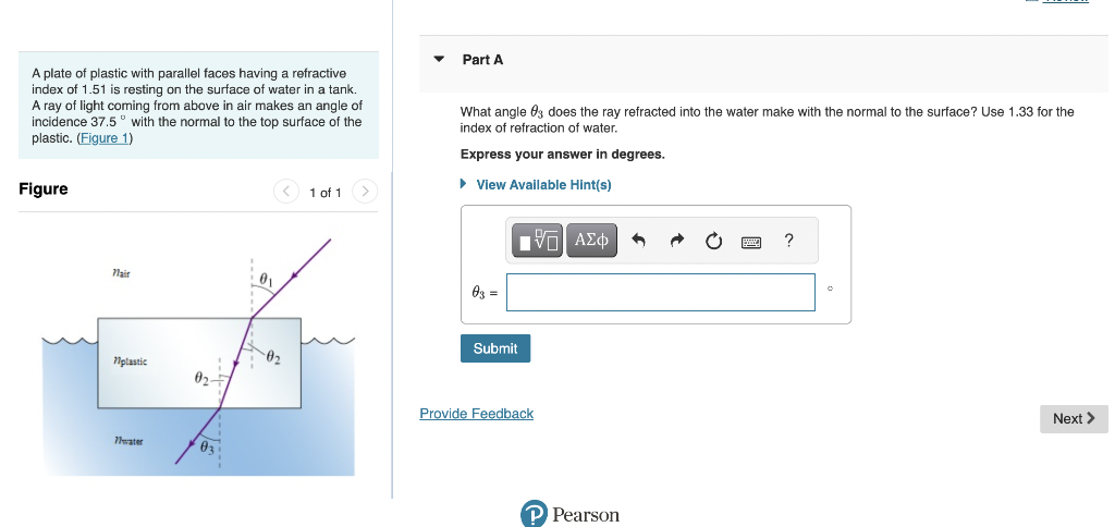 Solved A plate of plastic with parallel faces having a | Chegg.com
