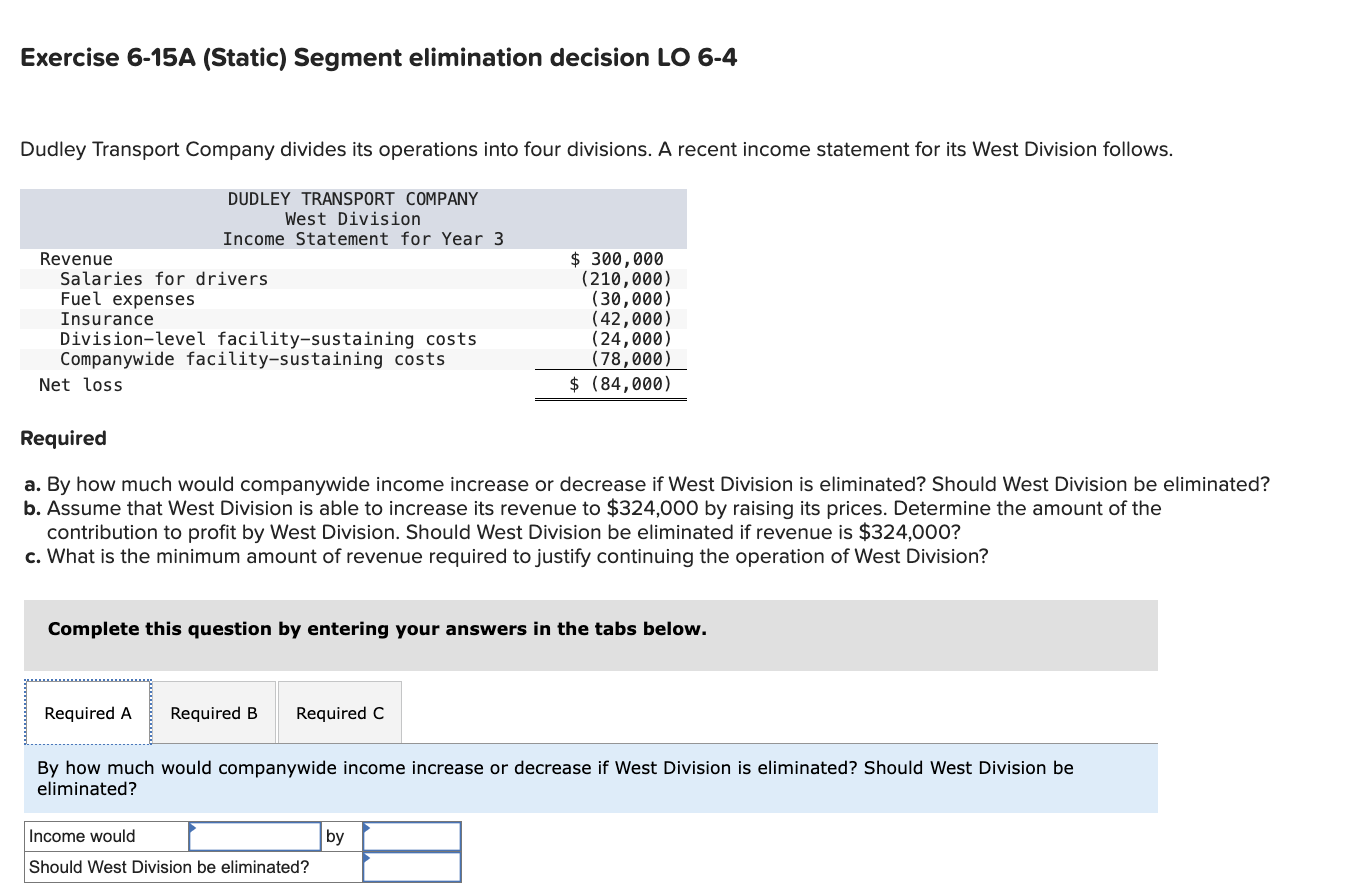 Solved Exercise 6-15A (Static) ﻿Segment elimination decision | Chegg.com