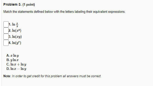 Solved Problem 3. (1 point) Match the statements defined | Chegg.com