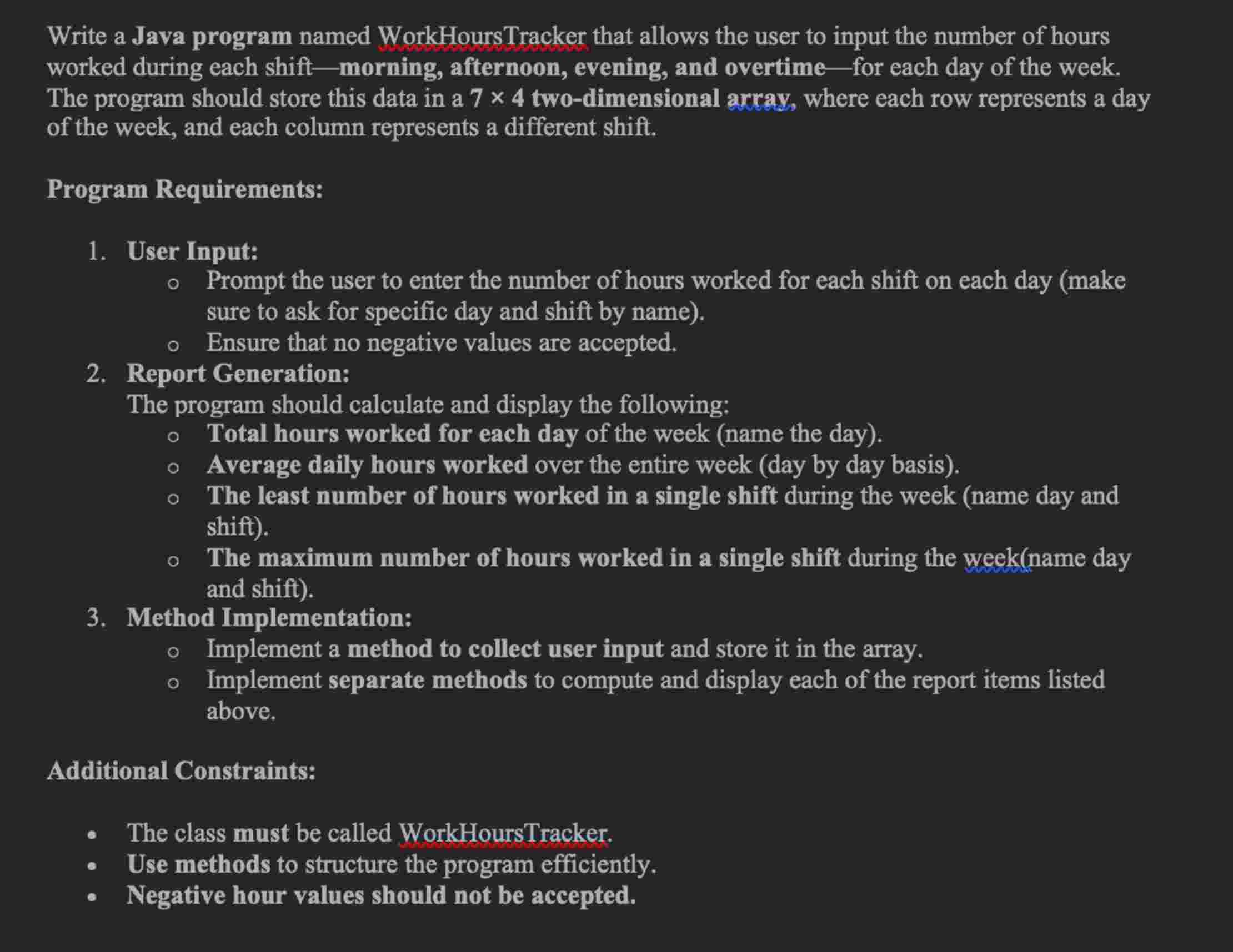 Solved Write a Java program named WorkHoursTracker that | Chegg.com