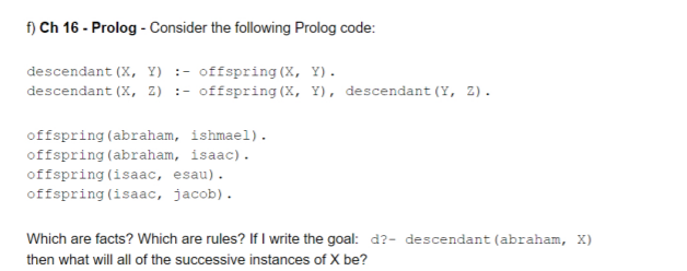 Solved f) Ch 16 - Prolog - Consider the following Prolog | Chegg.com