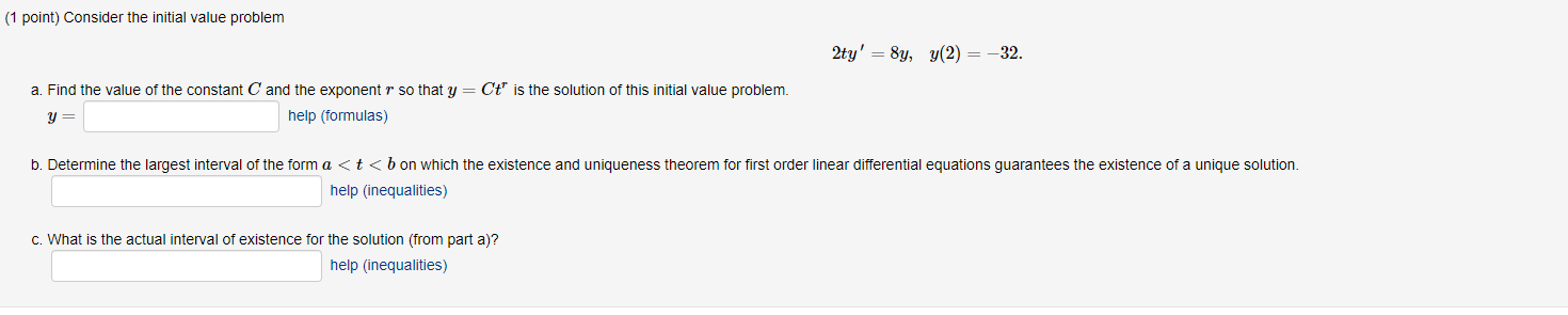 Solved (1 point) Consider the initial value problem 2ty' = | Chegg.com