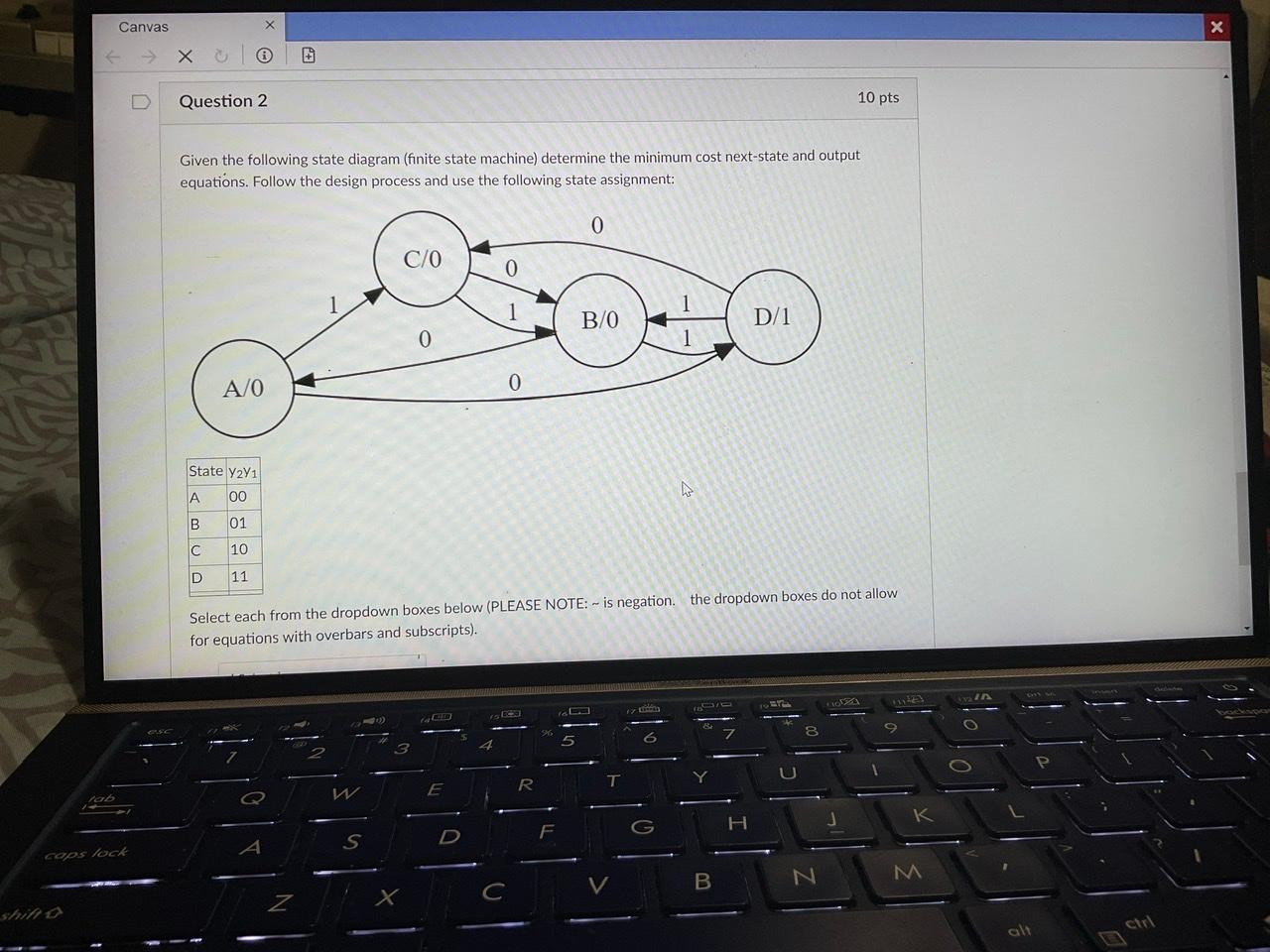 Canvas х Question 2 10 pts Given the following state | Chegg.com