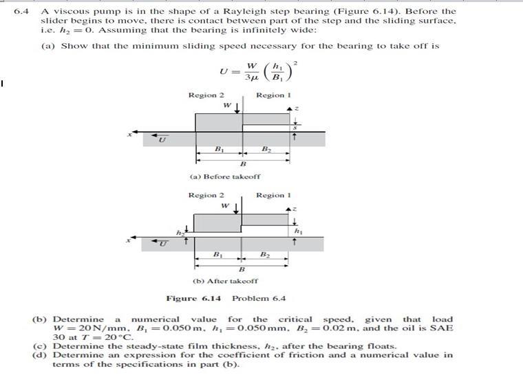 Solved 6.4 A viscous pump is in the shape of a Rayleigh step | Chegg.com