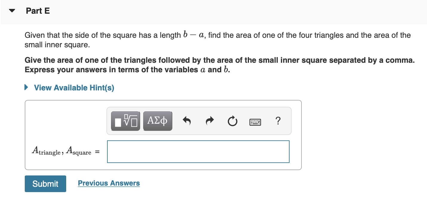 Solved Part E Given that the side of the square has a length | Chegg.com