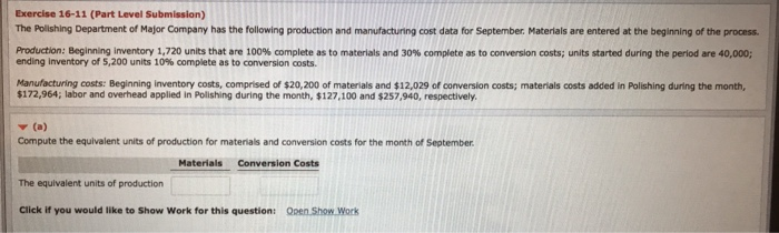 Solved Exercise 16-11 (Part Level Submission) The Pollishing | Chegg.com