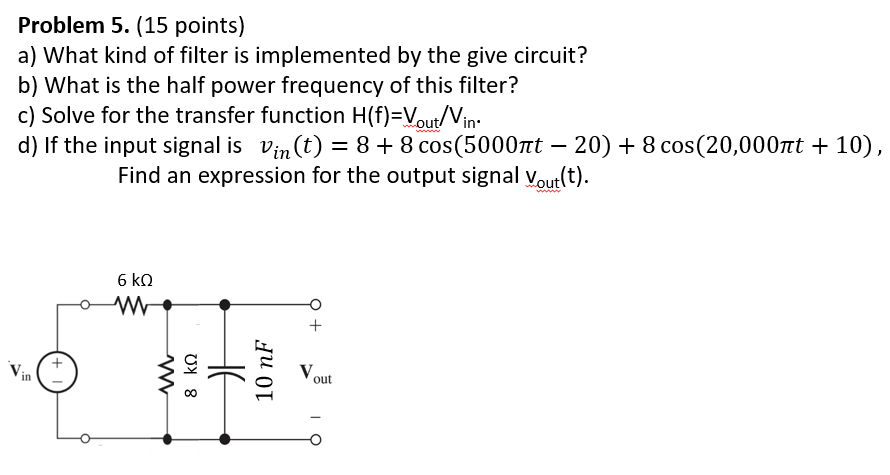 Solved Problem 5. (15 points) a) What kind of filter is | Chegg.com