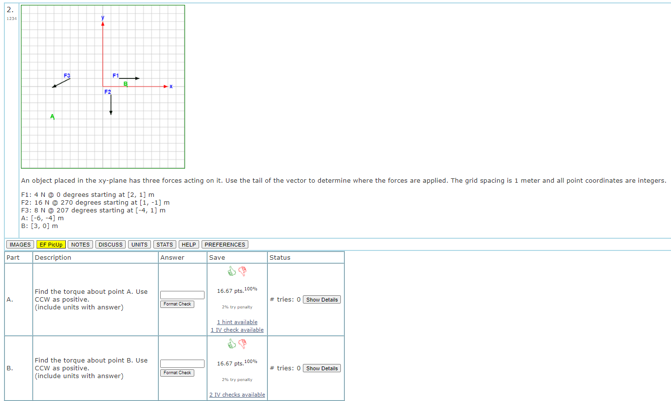 Solved 2. 1234 F1 \r 도 F2 A An object placed in the xy-plane | Chegg.com