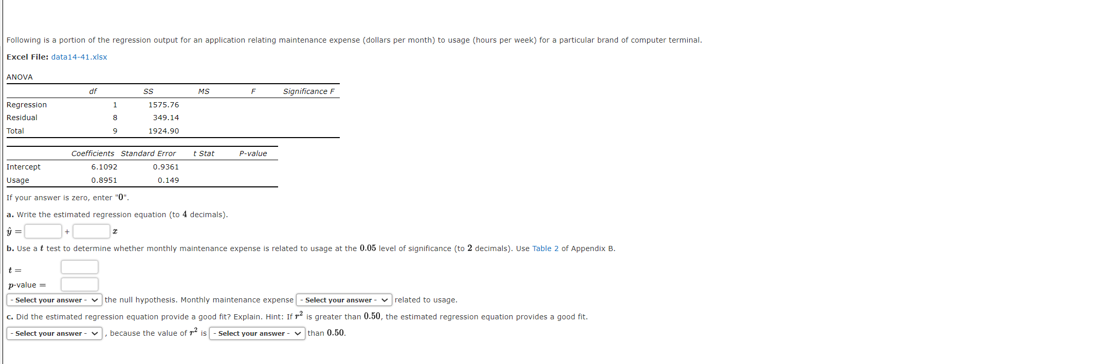 Solved Excel File Data14 41xlsx If Your Answer Is Zero 