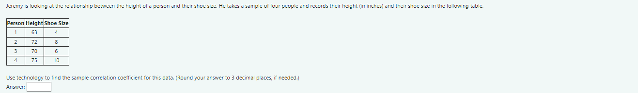 Solved Use technology to find the sample correlation | Chegg.com