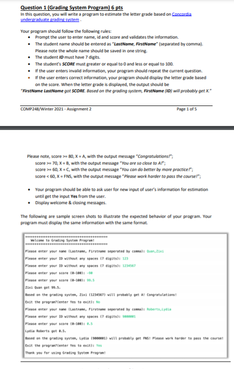 Solved Question 1 (Grading System Program) 6 pts In this | Chegg.com
