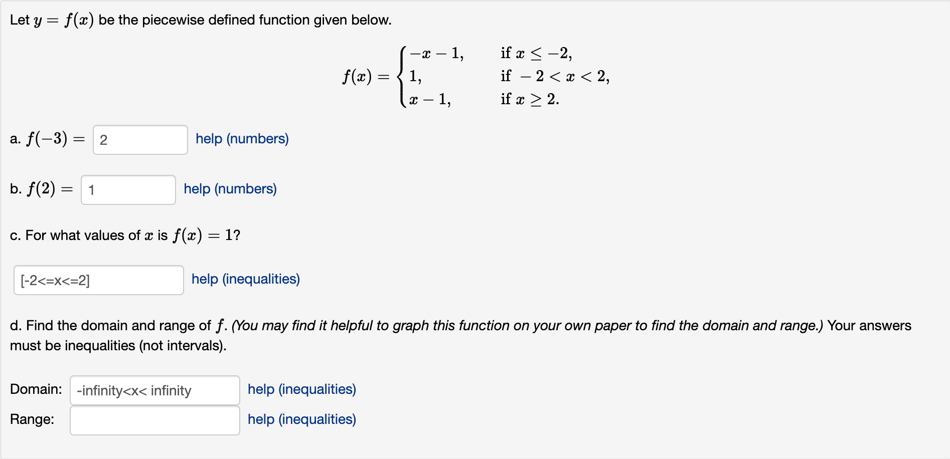 Solved Let y=f(x) be the piecewise defined function given | Chegg.com