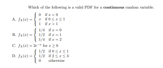Solved Which of the following is a valid PDF for a | Chegg.com