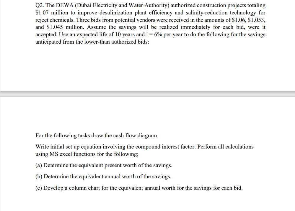 Solved Q2. The DEWA (Dubai Electricity and Water Authority) | Chegg.com