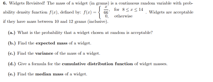 Solved 6. Widgets Revisited! The mass of a widget (in grams) | Chegg.com