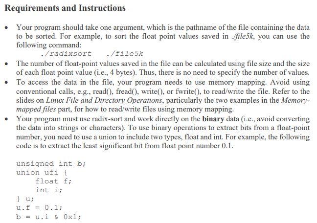 Solved Radix Sort Float Point Numbers with Memory Map | Chegg.com