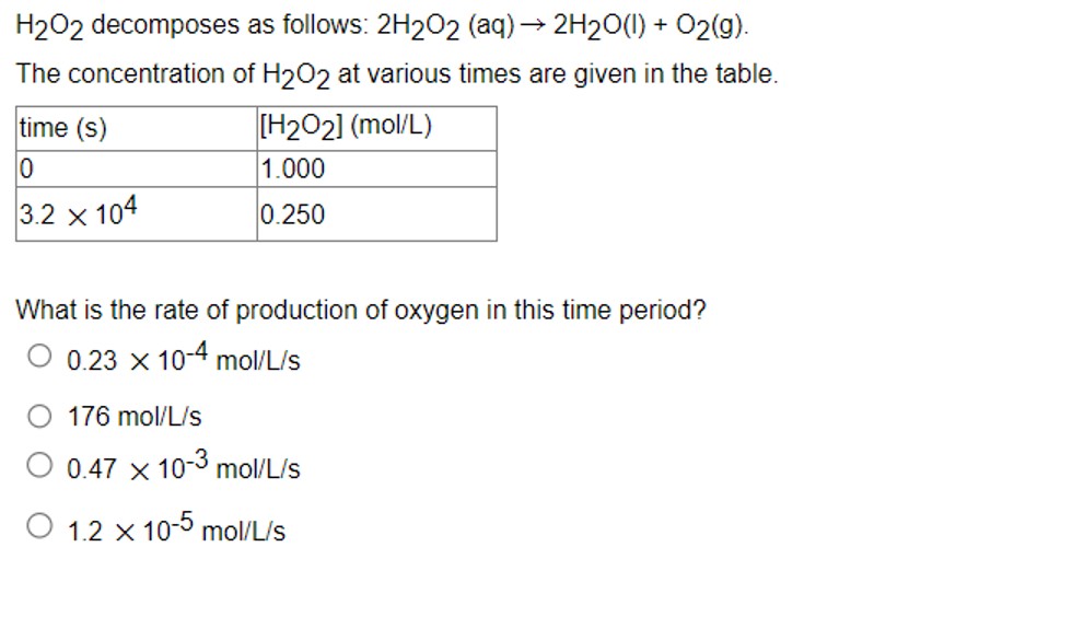 Solved H2O2 ﻿decomposes as follows: | Chegg.com