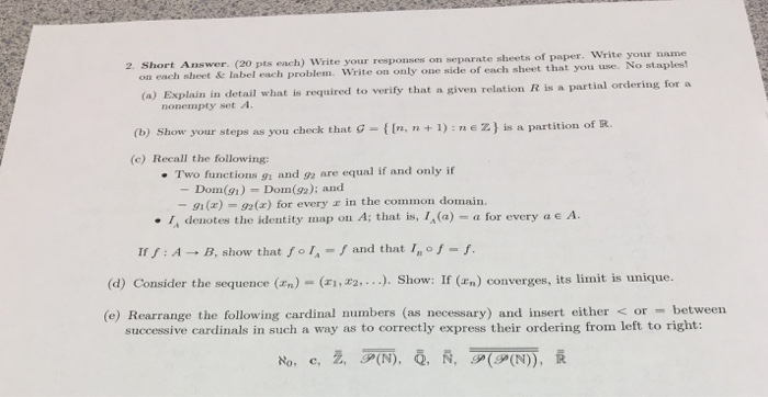 Solved Write your responses on separate sheets of paper. | Chegg.com