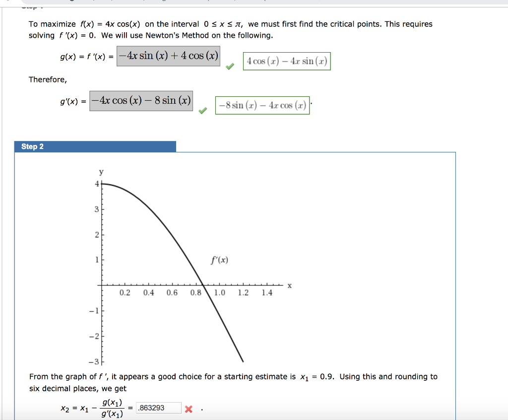 Solved To maximize f(x) = 4x cos(x) on the interval 0 s xs | Chegg.com