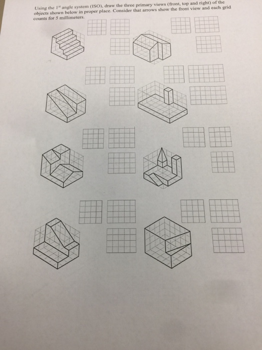 Solved Using the 1" angle system (ISO), draw the three | Chegg.com
