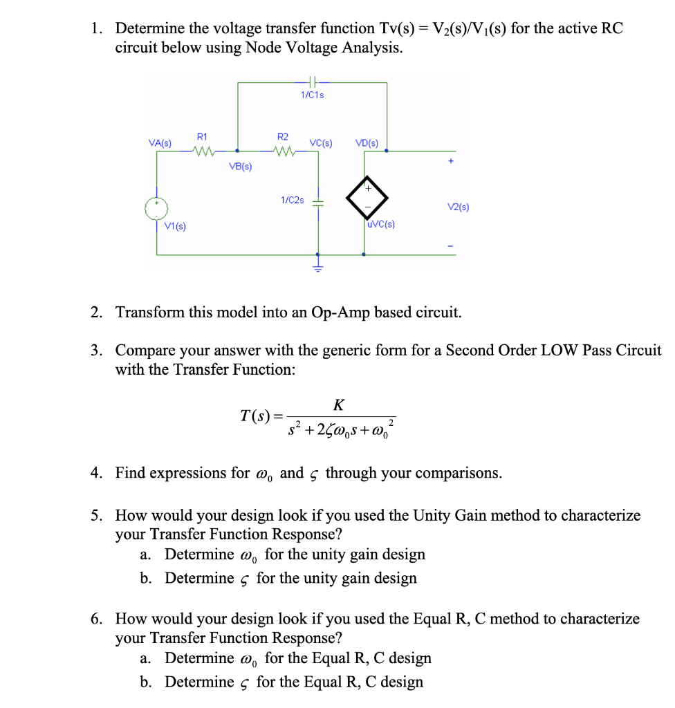 Solved 1. Determine the voltage transfer function | Chegg.com