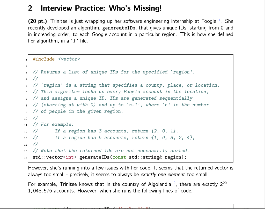 Solved 2 Interview Practice: Who's Missing! (20 pt.) | Chegg.com